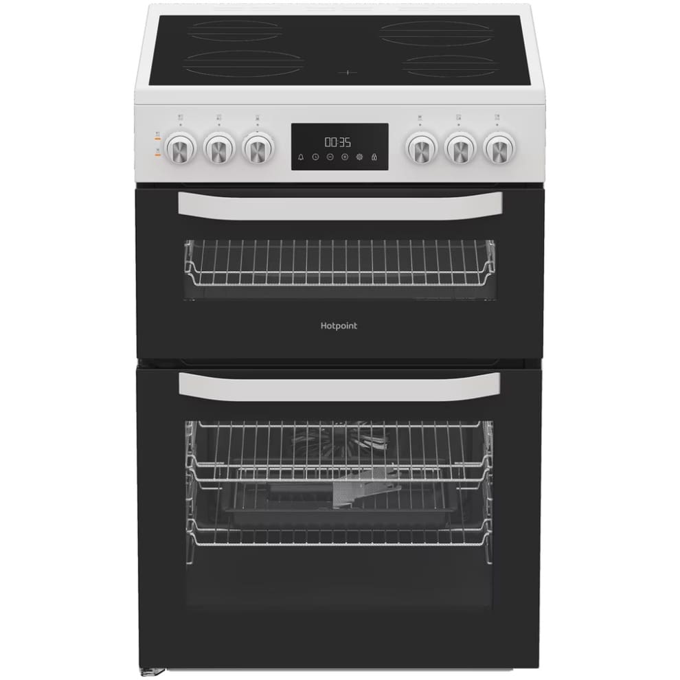 Hotpoint HTE6VDCW 60cm Electric Twin Cooker with Multiflow - White | Valpys